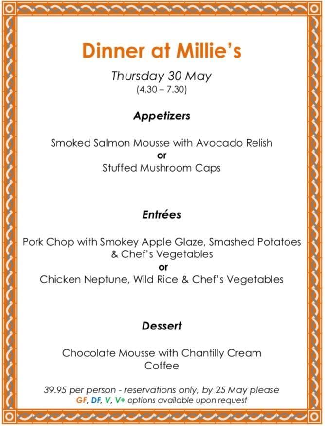 Menu at Millie's Kitchen restaurant, Lumby