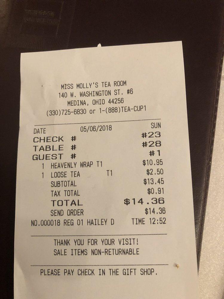 Menu at Miss Molly's Tea Room and Gift Shop restaurant, Medina