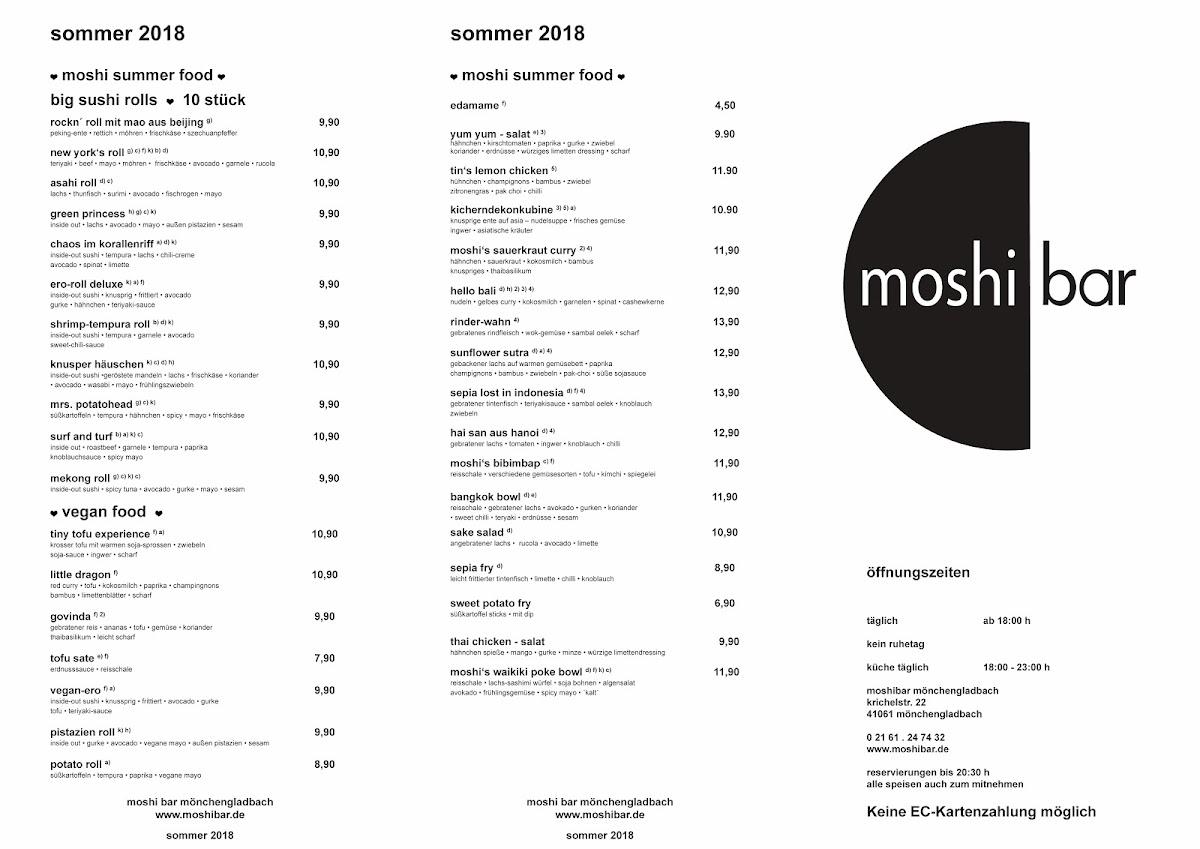 Speisekarte von Moshi Bar - Mönchengladbach, Mönchengladbach