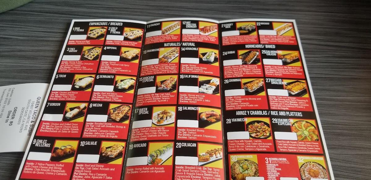 Menu at Queen Taco & Sushi restaurant, South Gate