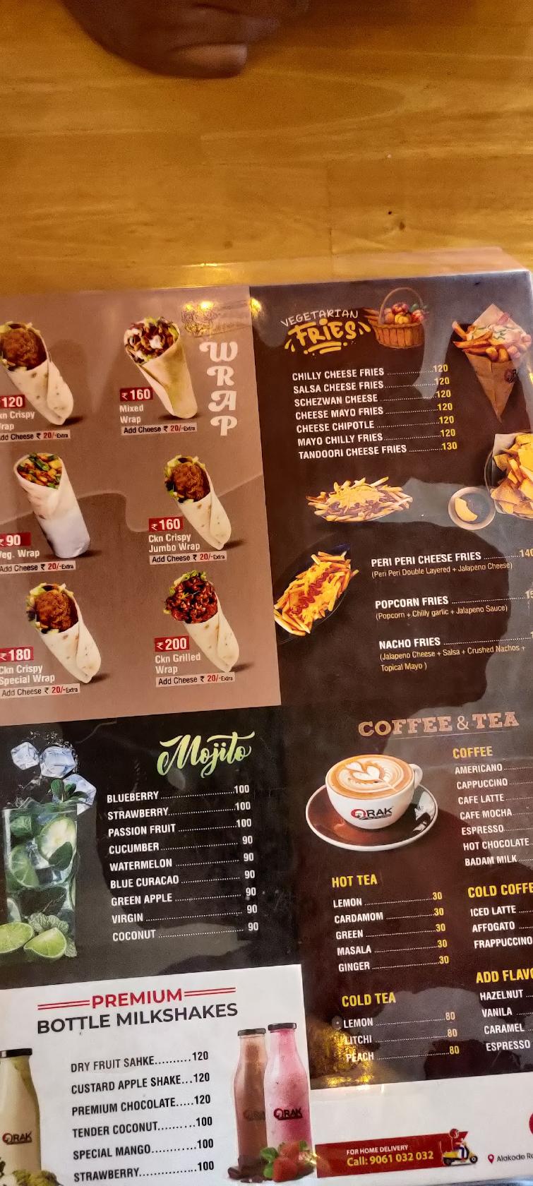 Menu at RAK, Taliparamba