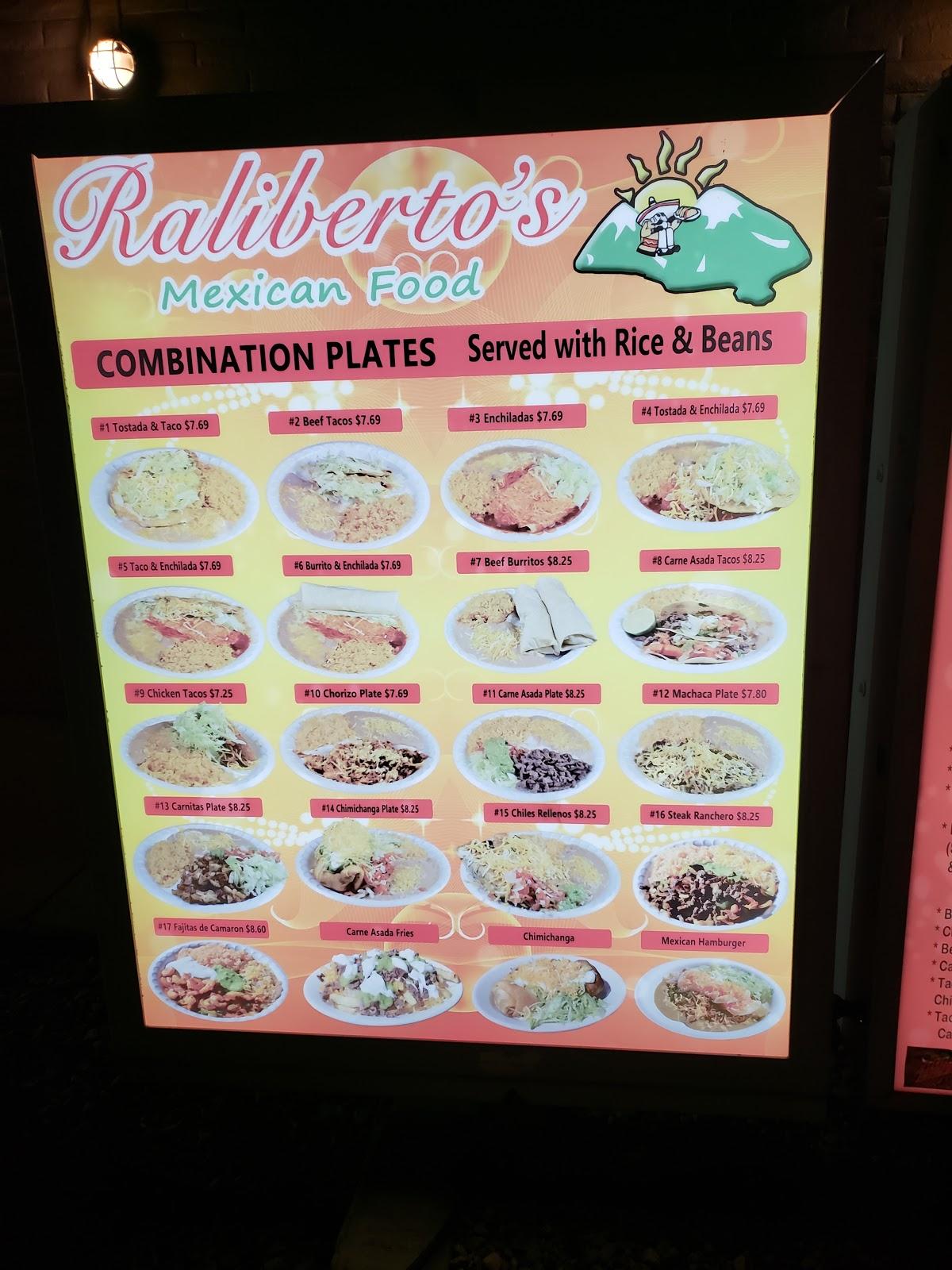 Menu at Raliberto's restaurant, Arvada, Ralston Rd