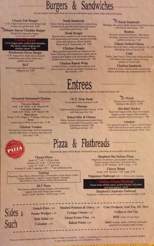 Menu at Shepherd Bar & Restaurant, Shepherd