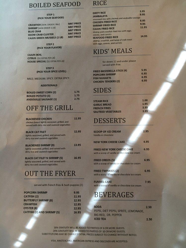 Menu at Taste of Cajun restaurant, Cypress