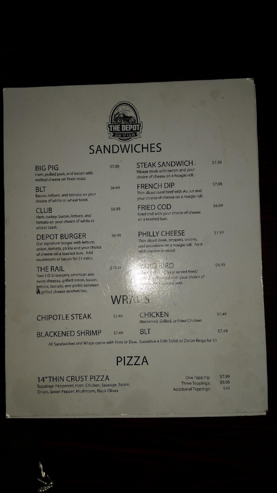 Menu at The Depot Bar And Grill, O'Fallon