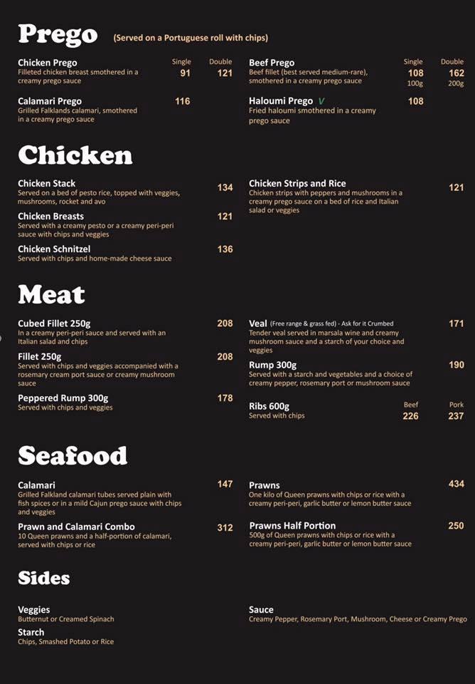 Menu at Topo Gigio restaurant, Johannesburg