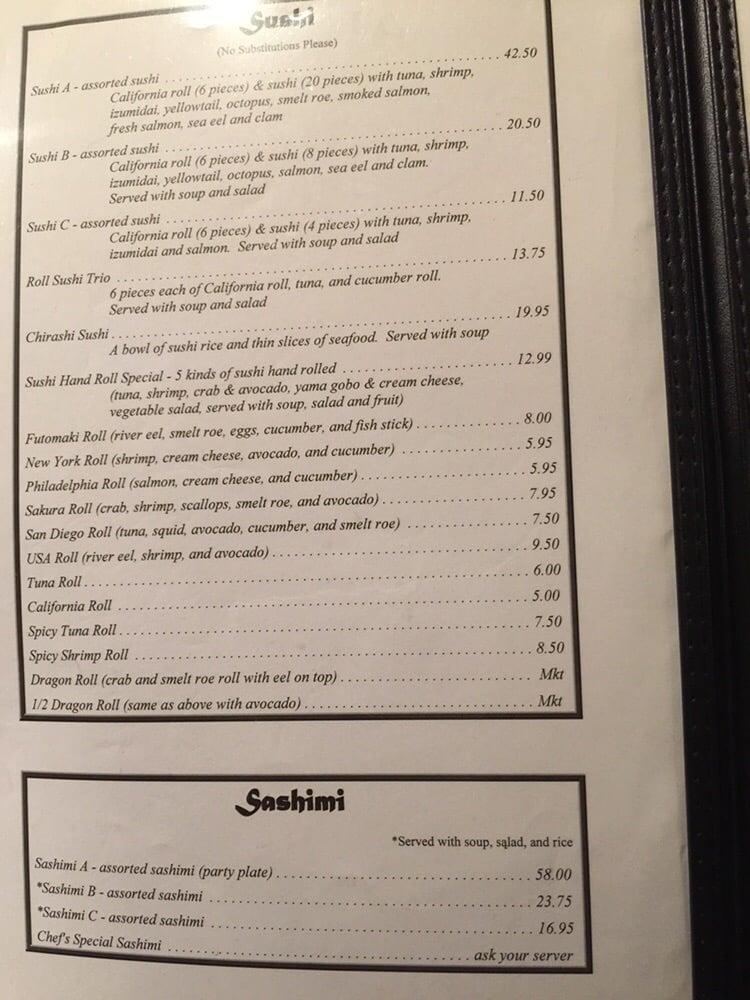 Menu at Akai Hana restaurant, San Diego