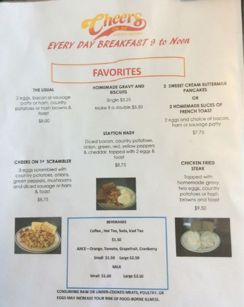 Menu at Cheers On 1st pub & bar, Stayton