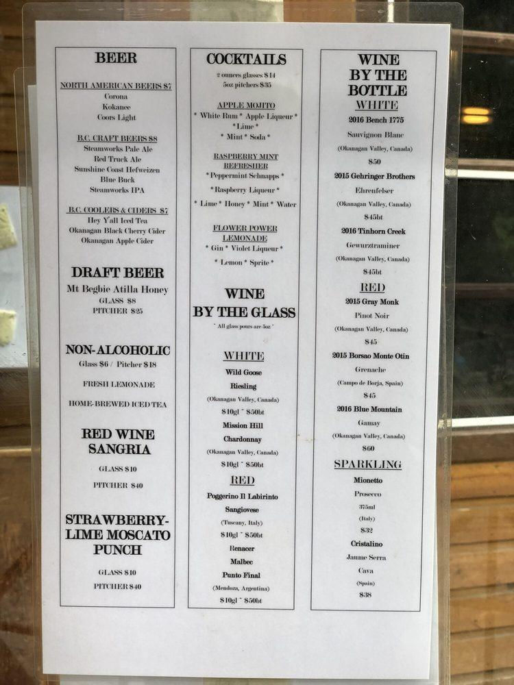 Menu at Emerald Lake Lodge restaurant, Canada