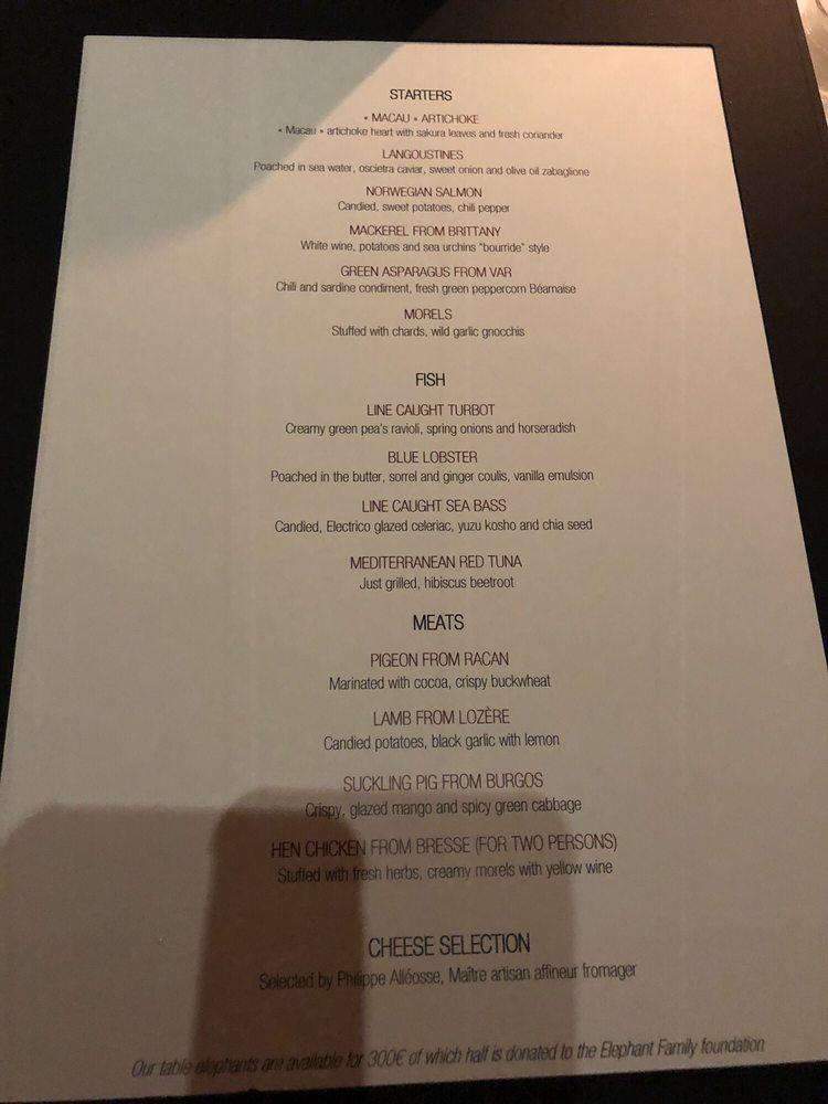 Menu at Le Gabriel restaurant, Paris, 42 Av. Gabriel