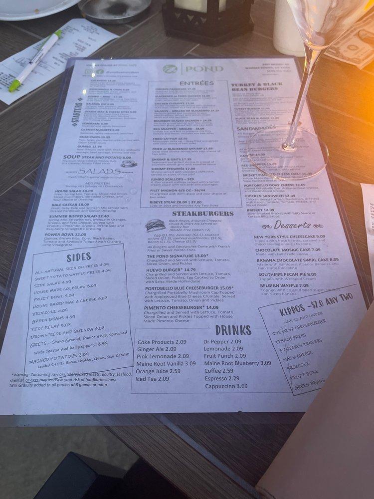Menu at Pond Restaurant, Warner Robins