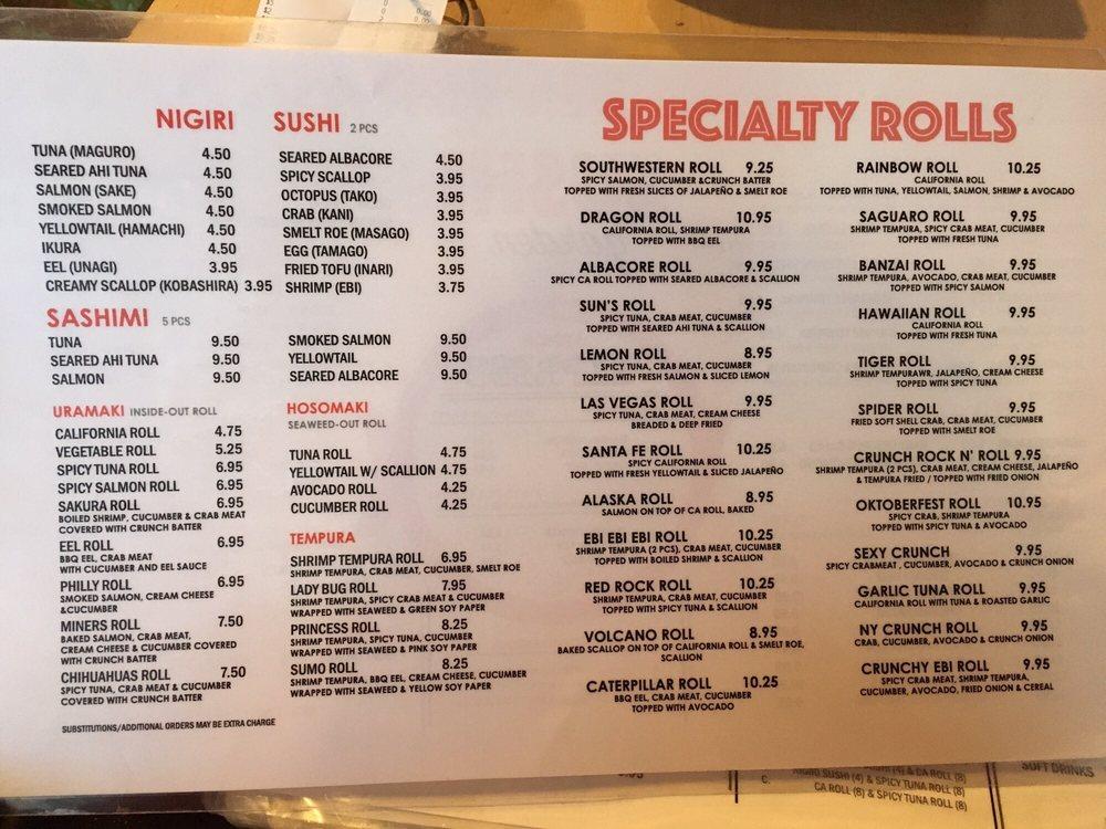 Menu at Sushi Garden restaurant, El Paso, N Mesa St A