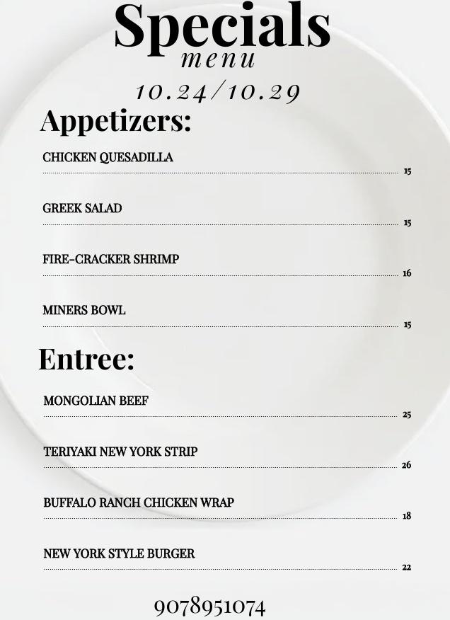 Menu at The Cave steakhouse, Delta Junction