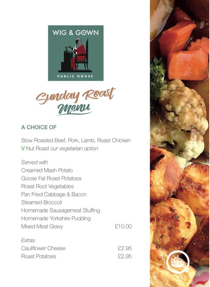 Menu at Wig & Gown restaurant, Dartford