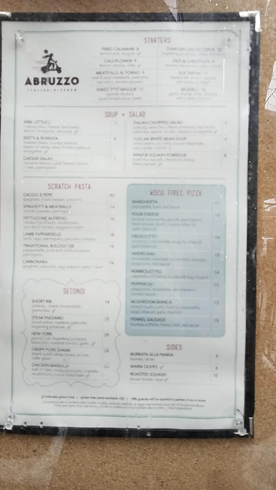 Menu at Abruzzo Italian Kitchen restaurant, Whitefish