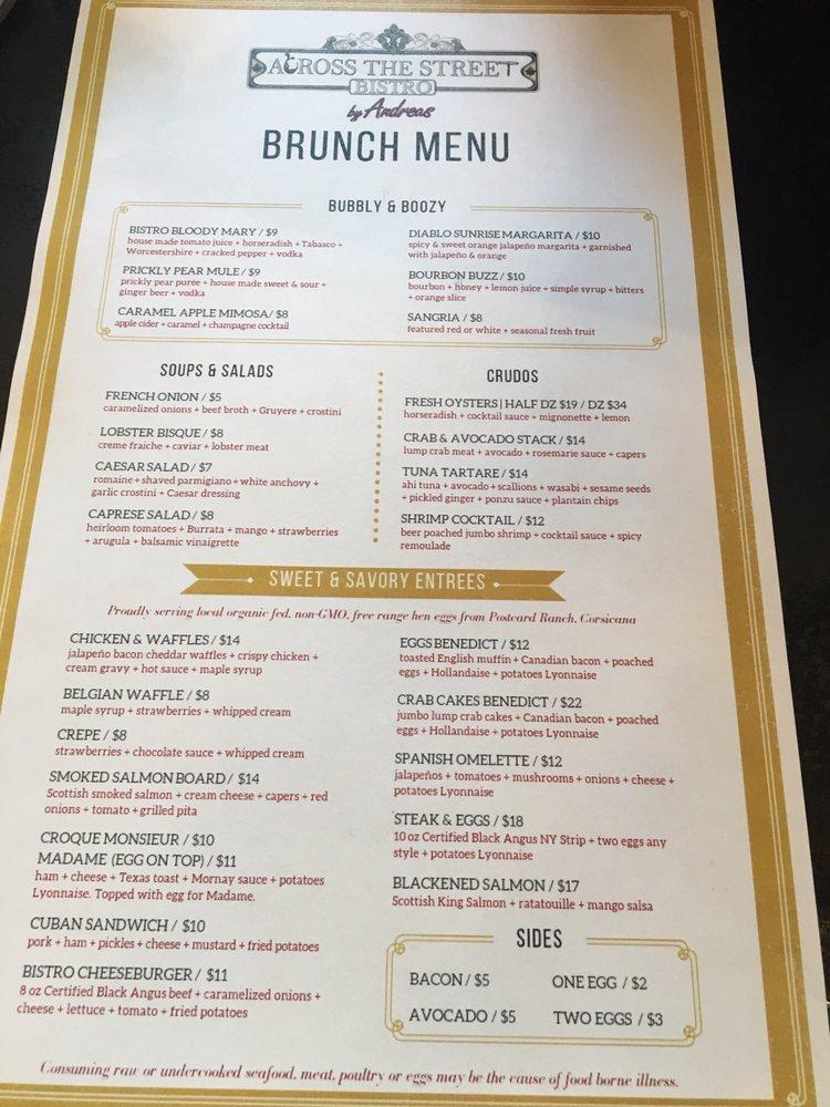 Menu at Across The Street Diner restaurant, Corsicana