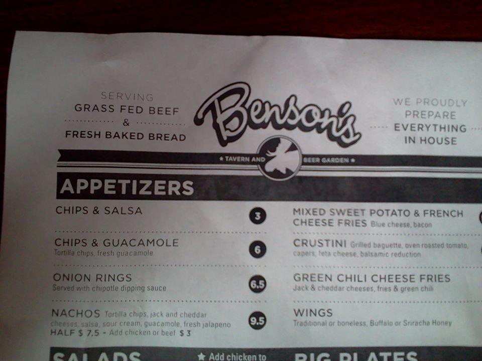 Menu at Benson's Tavern & Beer Garden pub & bar, Salida