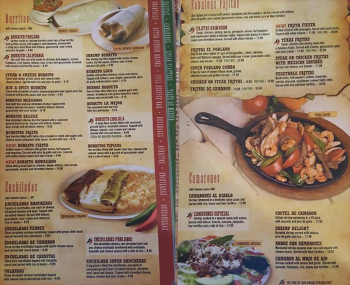 Menu at El Chile Poblano Mexican Restaurant, Greensburg, N Greensburg ...