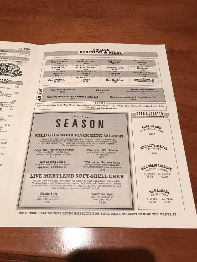 Menu at King's Fish House restaurant, Tempe
