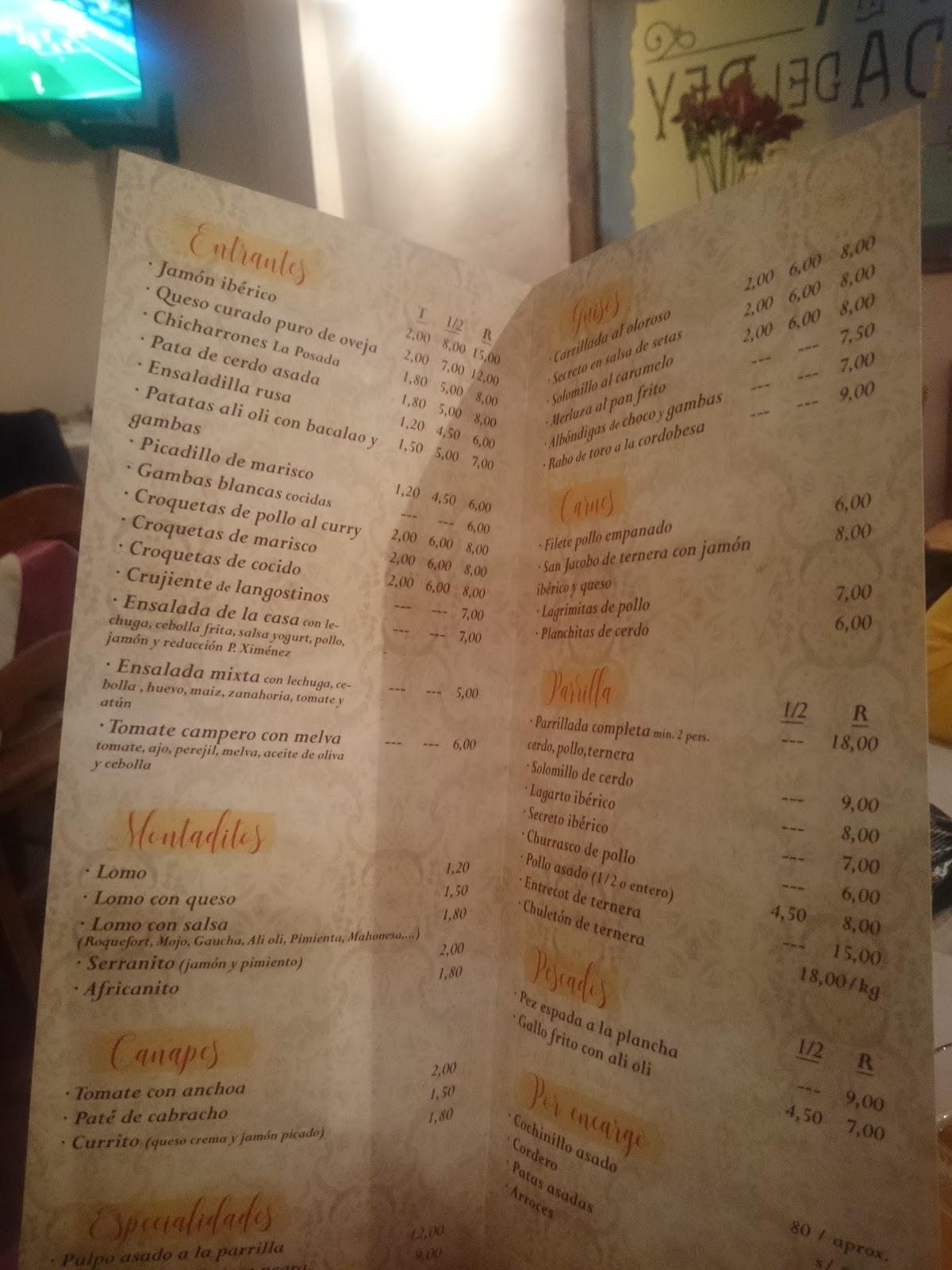 Carta del restaurante Mesón la Posada del Rey, San Roque