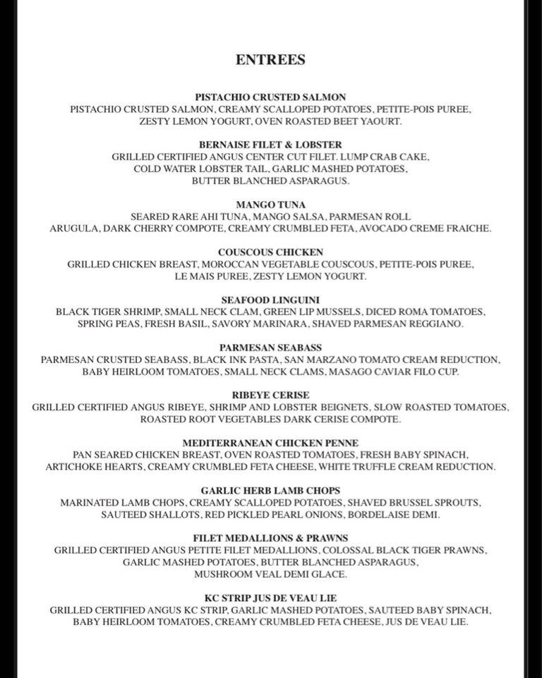 Menu at Mythos steakhouse, Joplin