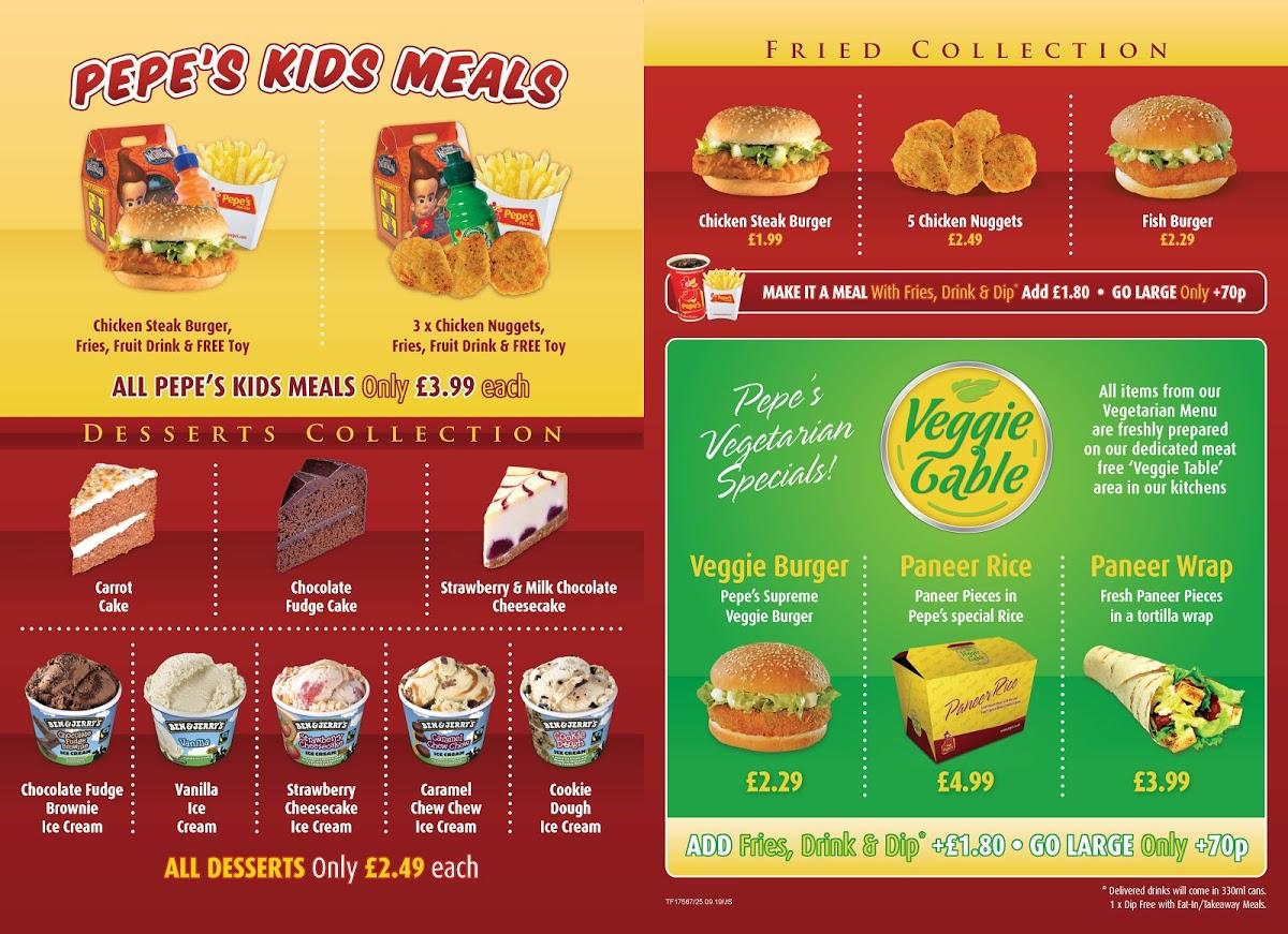 Menu at Pepe's restaurant, Birmingham, Warwick Rd