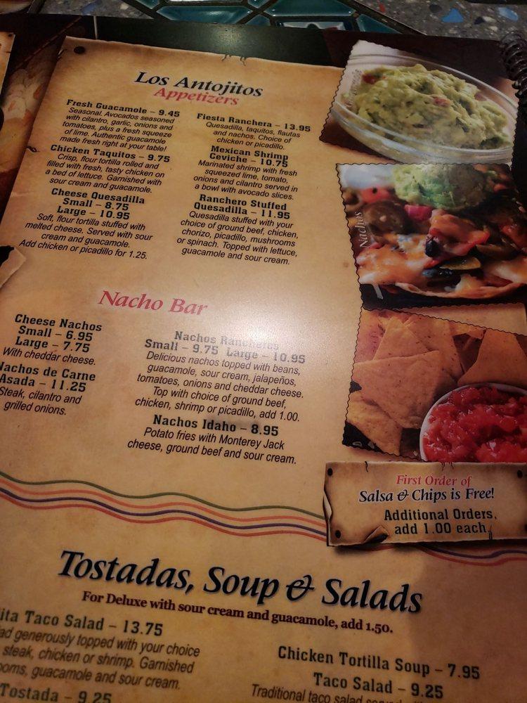Menu at Ranchero Mexican Restaurant, Prineville