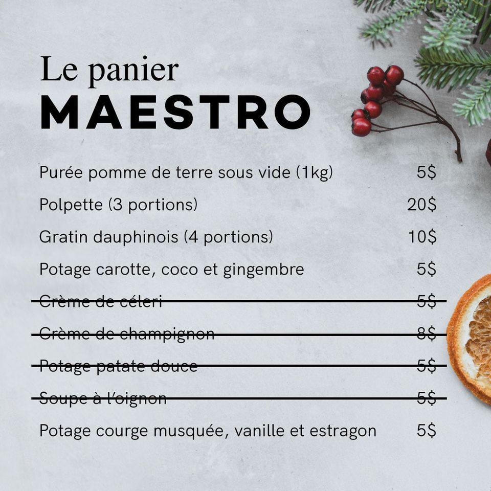 Menu au Restaurant Maestro, Saint-Sauveur