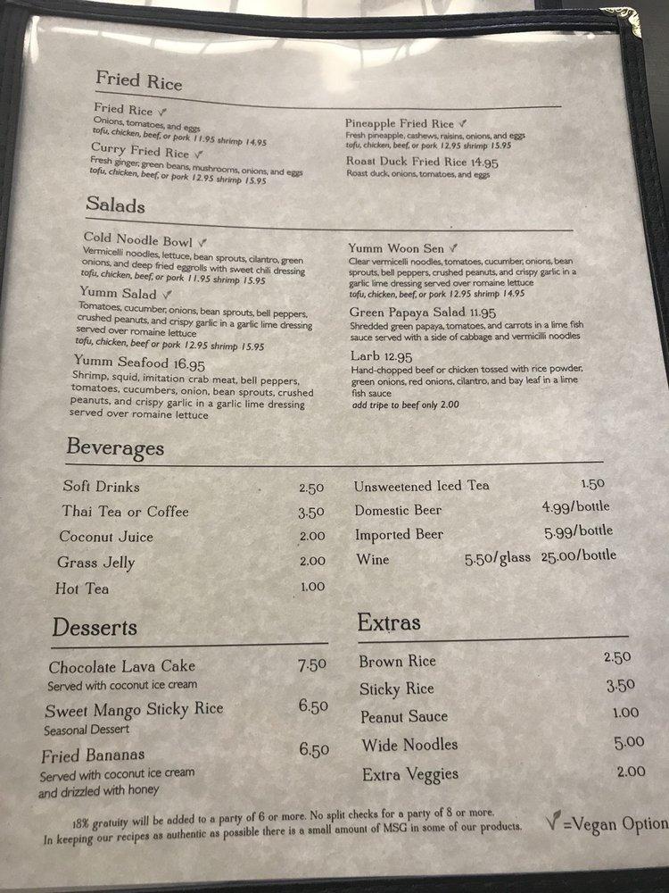 Menu at Sabaidee restaurant, Bremerton