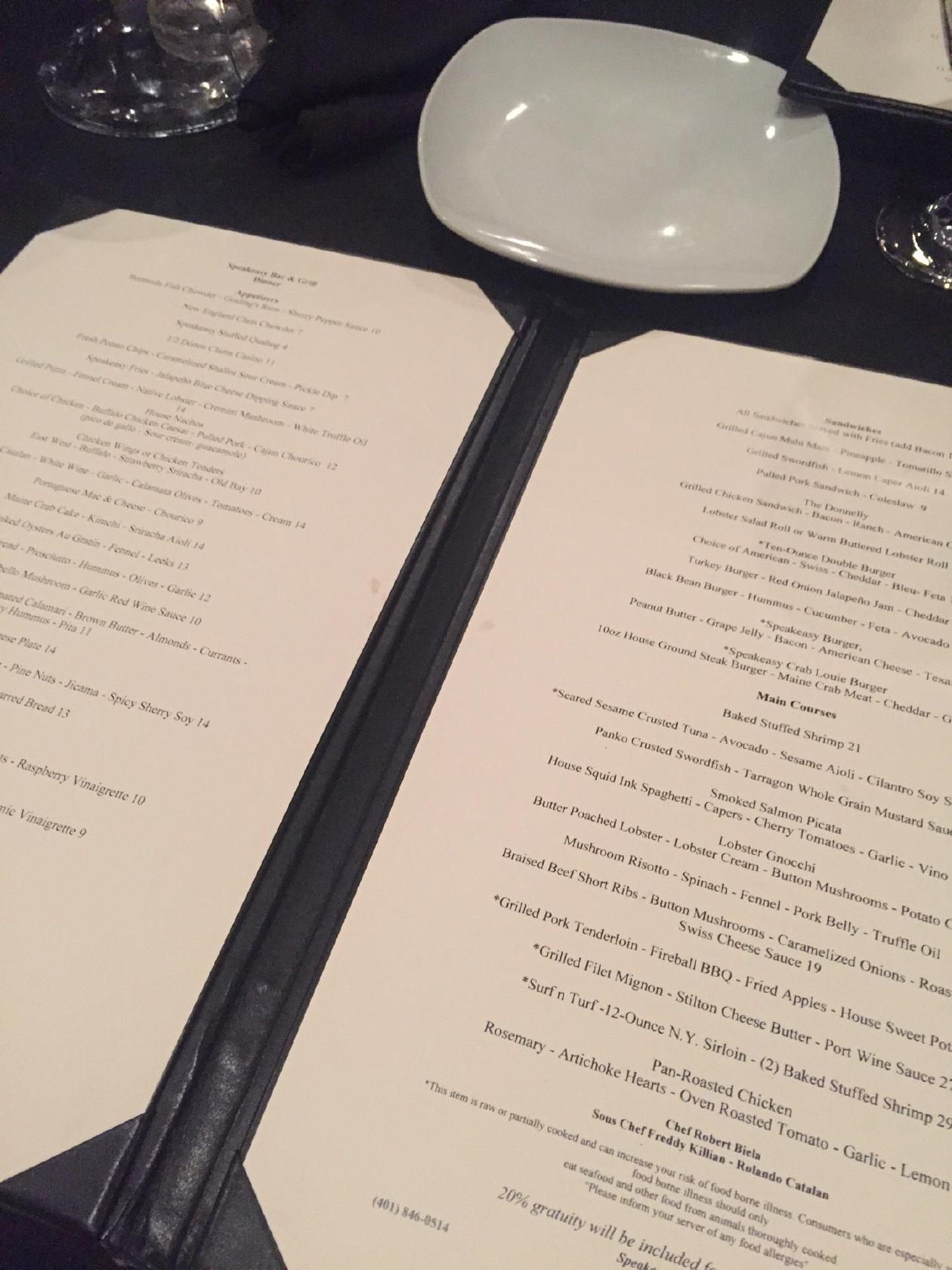Menu at SpeakEasy Bar & Grill, Newport
