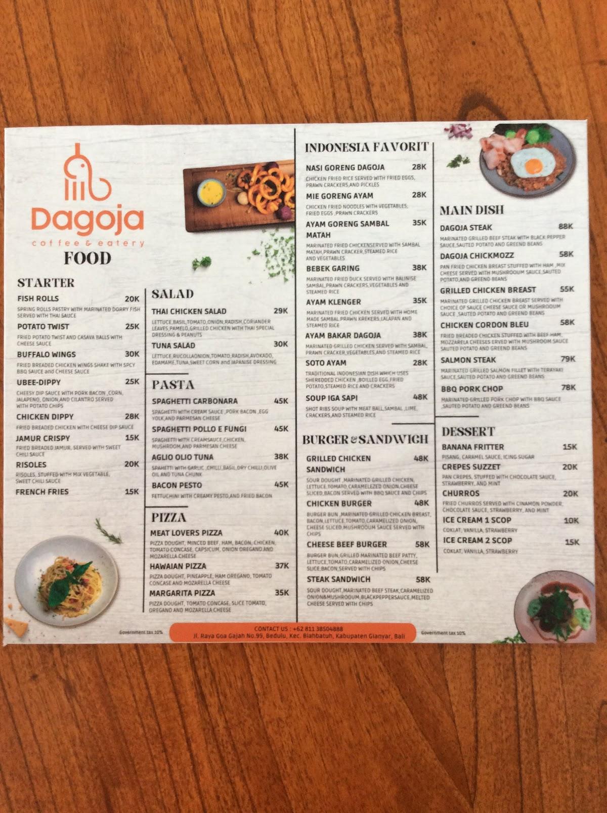 Menu at Dagoja Coffee & Eatery restaurant, Bedulu