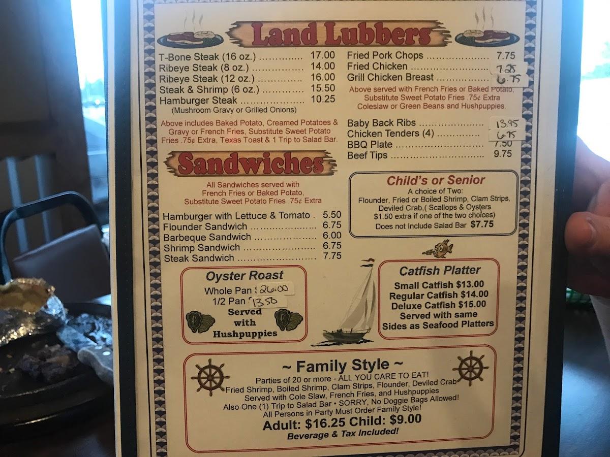 Menu at Dale's Seafood restaurant, Tabor City