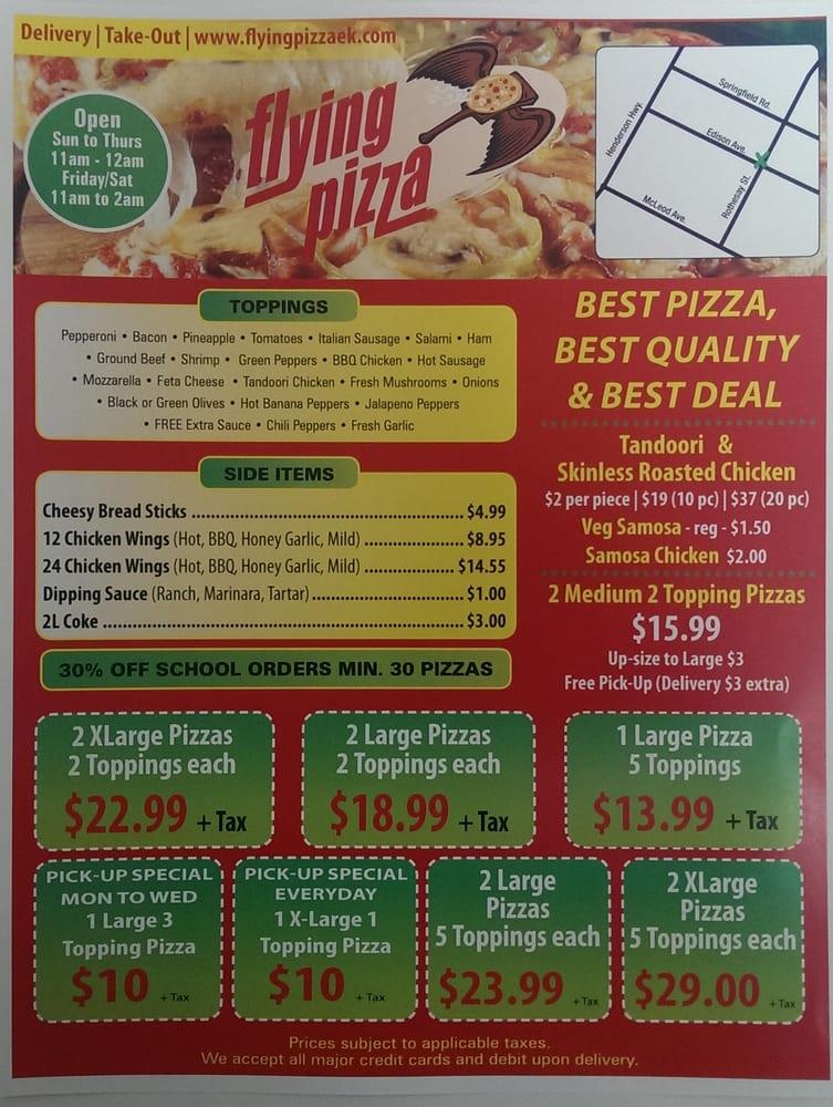Menu at Flying Pizza pizzeria, Winnipeg, 400 Edison Ave