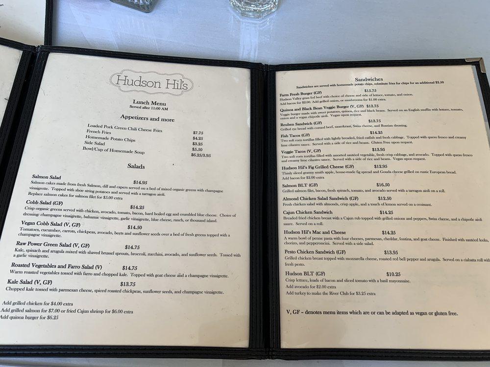 Menu at Hudson Hil's Café restaurant, Cold Spring