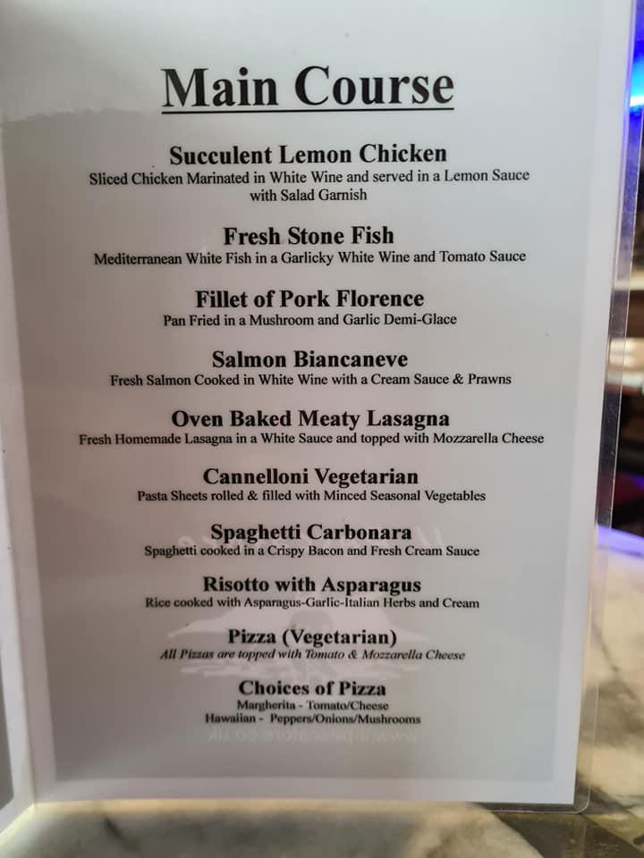 Menu at Il Pescatore restaurant, Southend-on-Sea