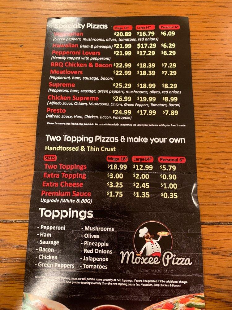 Menu at Moxee Pizza In Moxee pizzeria, Moxee, 304 W Seattle Ave
