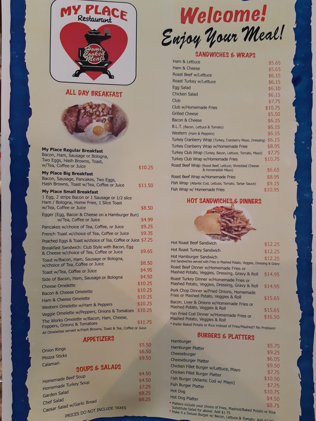 Menu At My Place Restaurant Carbonear 120 Columbus Dr Menu At My Place Restaurant Carbonear 120 Columbus Dr