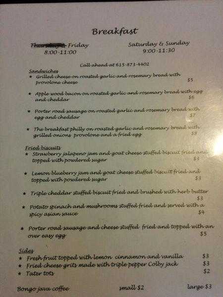 Menu at Riverside Grillshack restaurant, Nashville