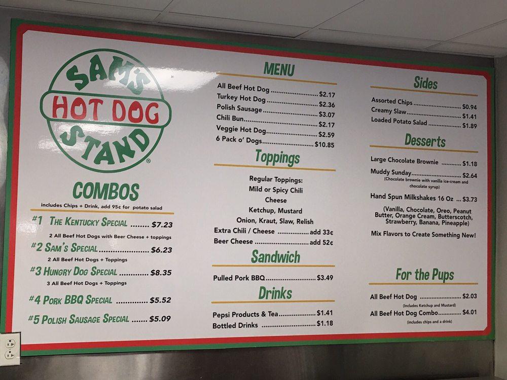 Menu at Sam's Hot Dog Stand, Downtown Lexington restaurant, Lexington ...