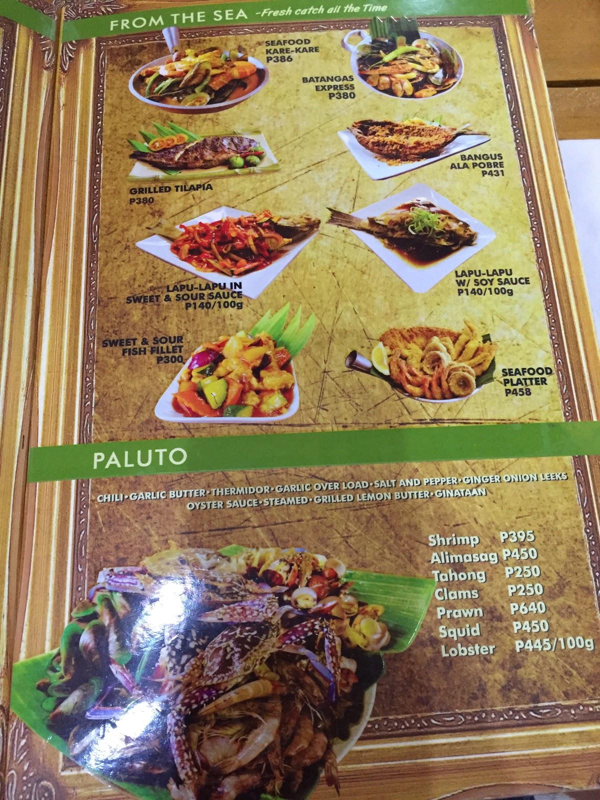 Menu at The Other Place restaurant, Batangas