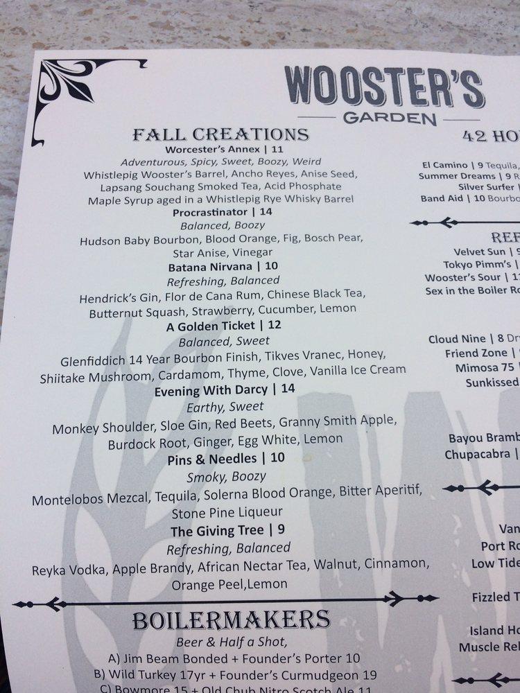 Menu at Wooster's Garden pub & bar, Houston