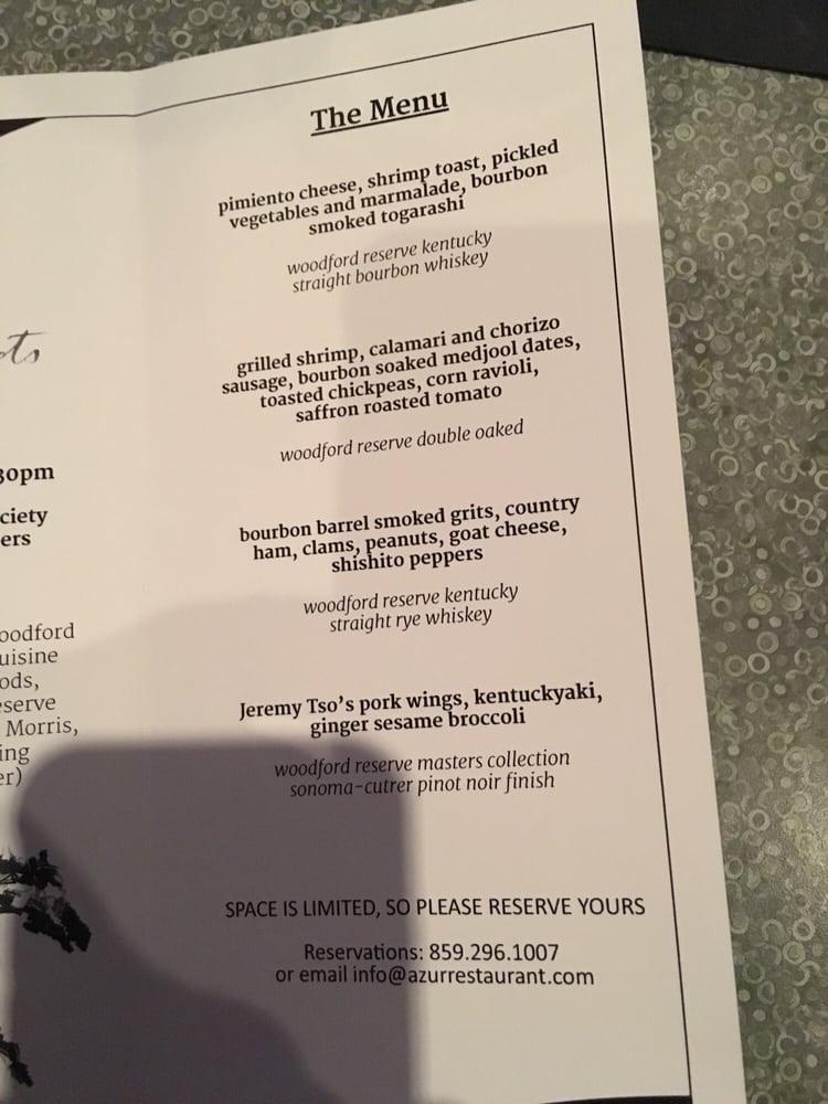 Menu at Azur Restaurant and Patio, Lexington