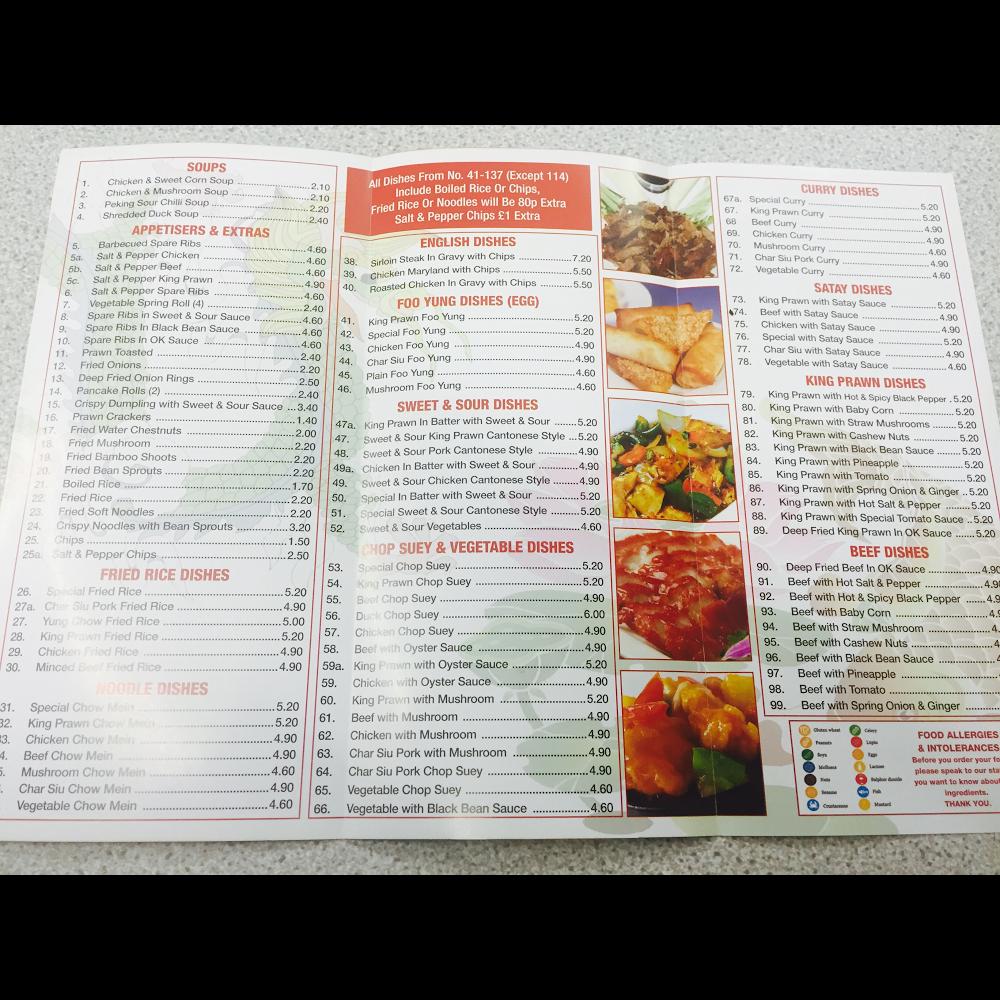 Menu at Golden Gates restaurant, Bradford