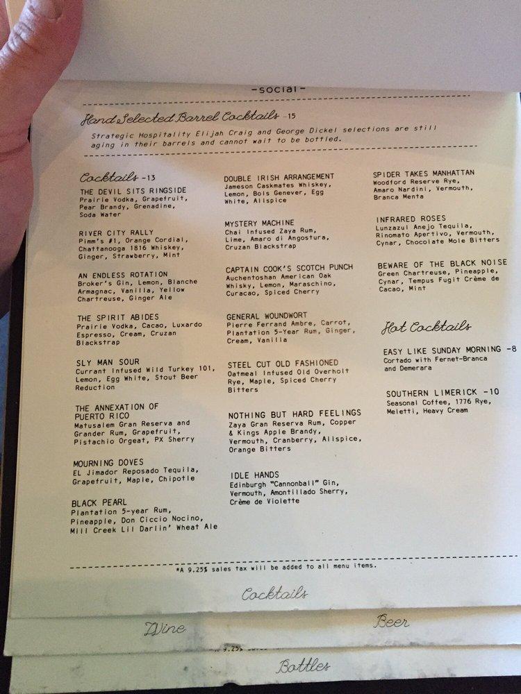 Menu at Pinewood club, Nashville