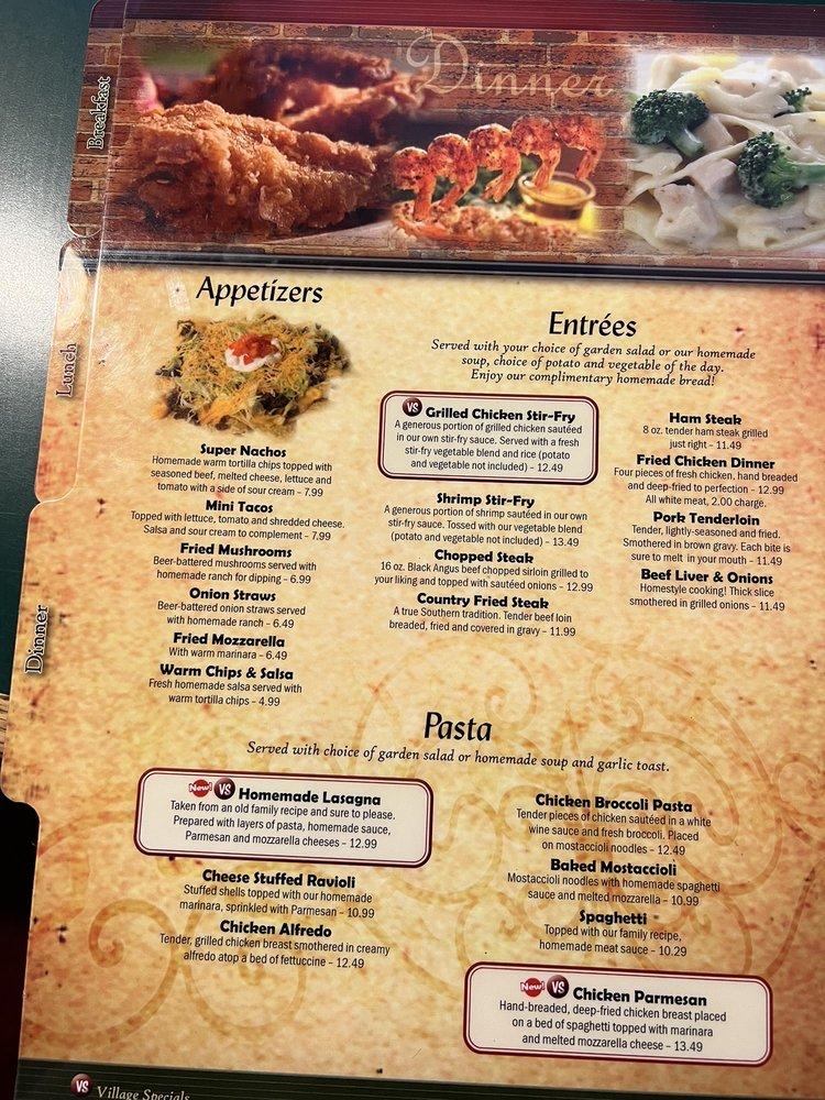Menu at Village Grill restaurant, Bradley, 135 S Schuyler Ave