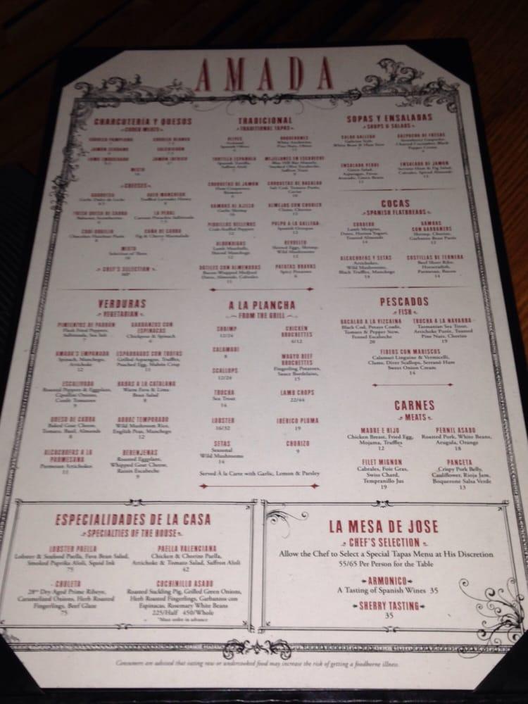 Menu at Amada pub & bar, Philadelphia