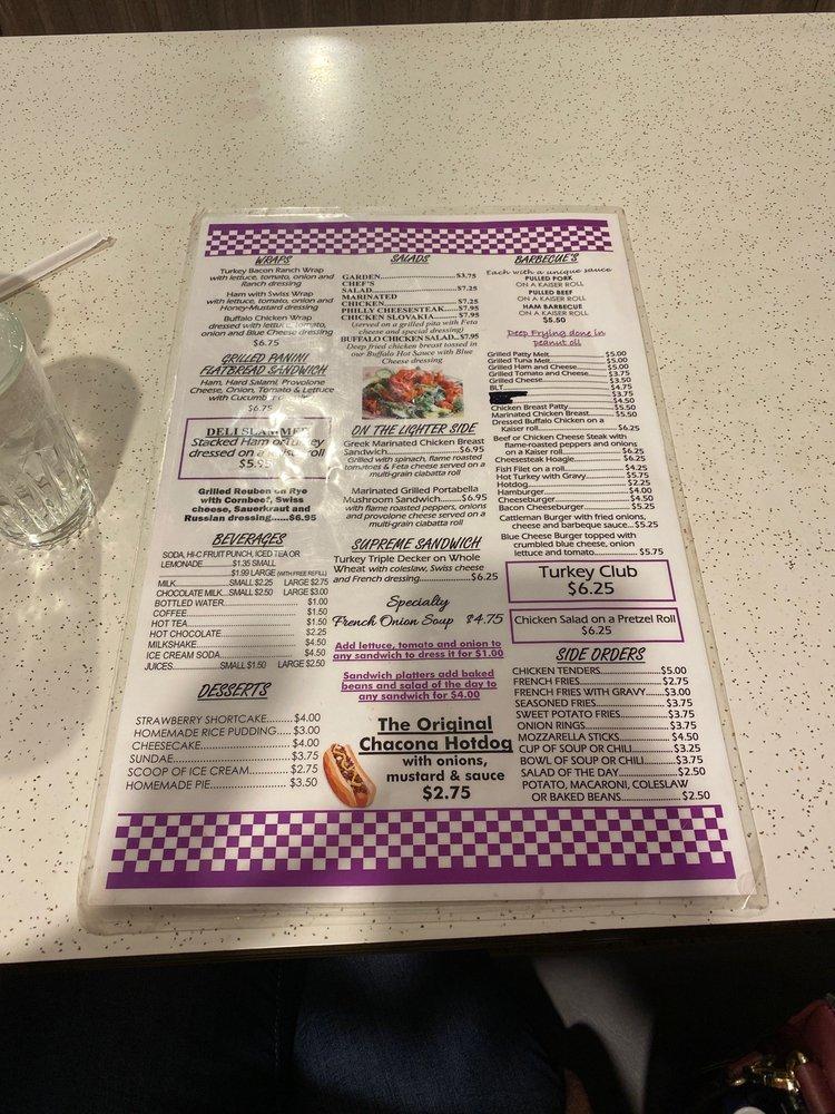 Menu at Chacona's desserts, Sayre