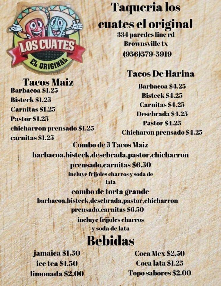 Menu at Los cuates el original restaurant, Brownsville