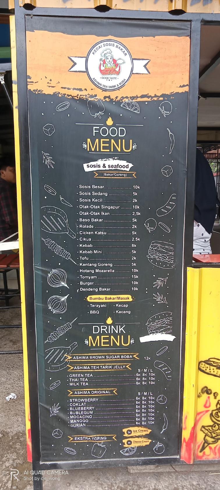Menu at Kedai Ashima cafe, Heuleut