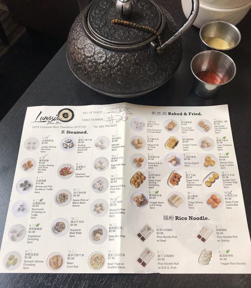 Menu at Lunasia Dim Sum House restaurant, Pasadena
